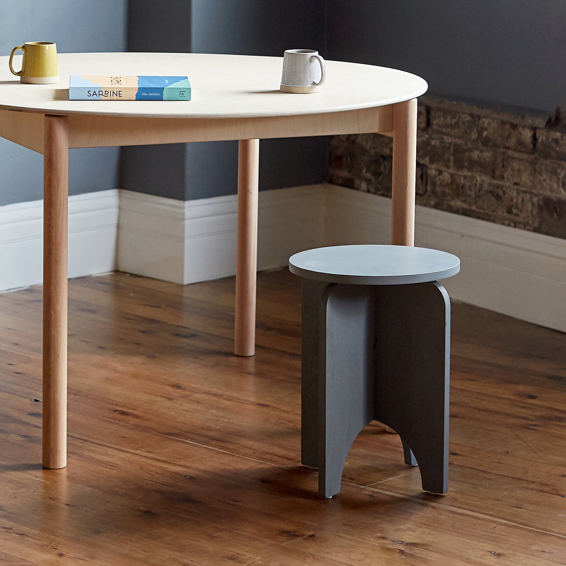 Dark Grey Plywood Stool | Dark Grey Stool & Chair | So Watt