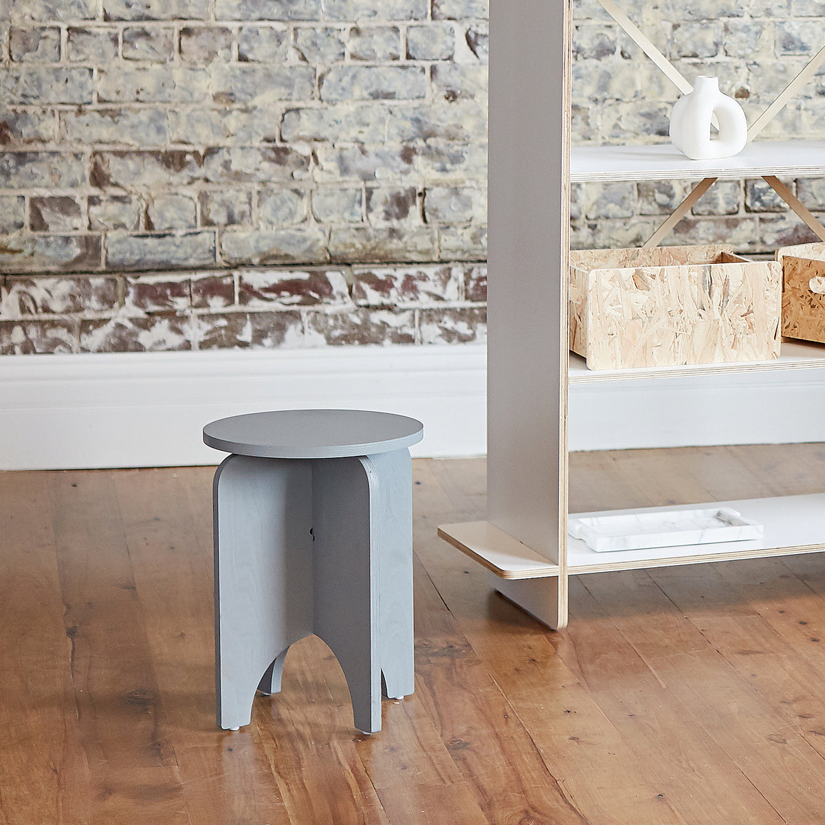 Light Grey Plywood Stool | Light Grey Stool & Chair | So Watt